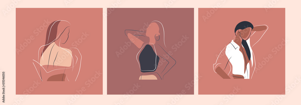 Feminine concept design template and illustration. Woman in minimal ...
