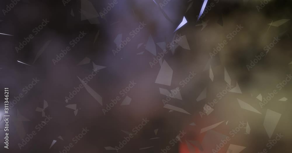 Broken glass explosion slow motion abstract animation with smoky ...