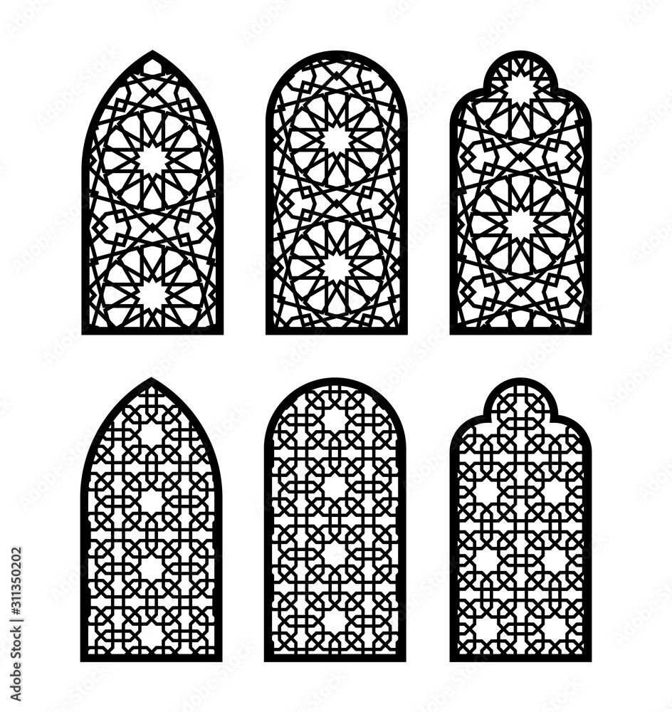 Arabesque arch window or door set. Cnc pattern, laser cutting, vector ...