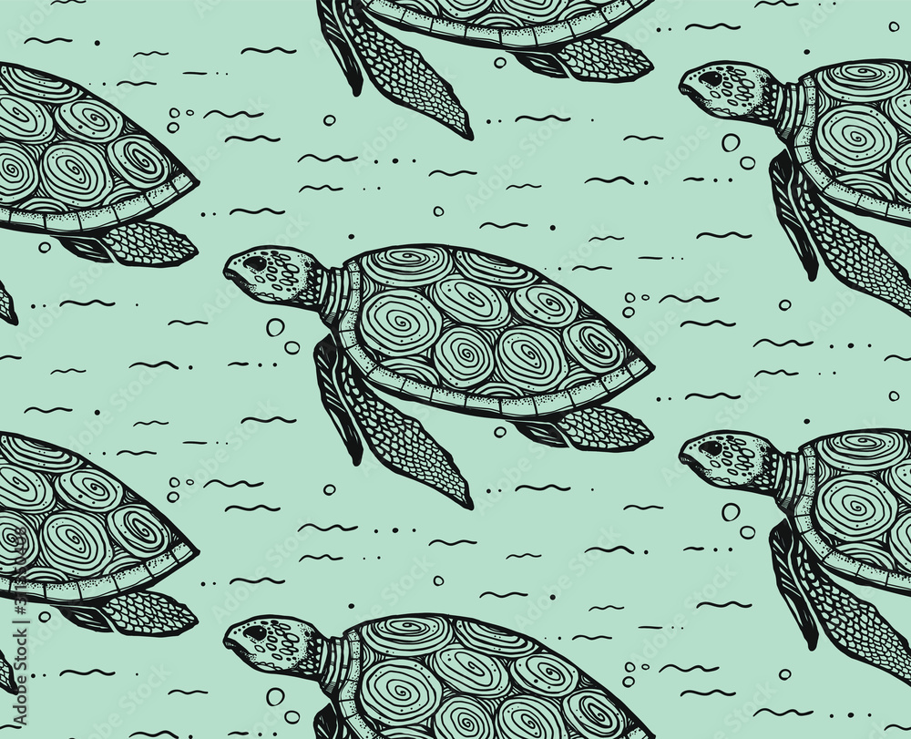 Seamless texture with turtle. Repeating pattern. Sea turtle theme ...