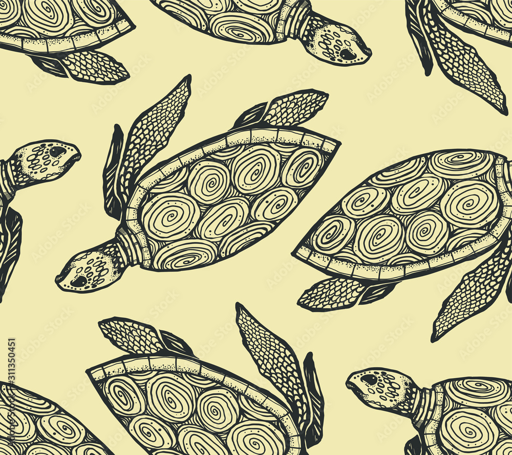 Seamless texture with turtle. Repeating pattern. Sea turtle theme ...