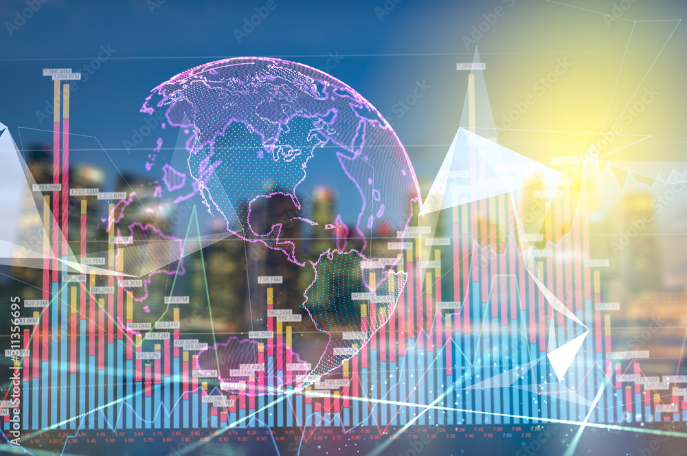 Stock market digital graph chart on LED display concept. A large ...