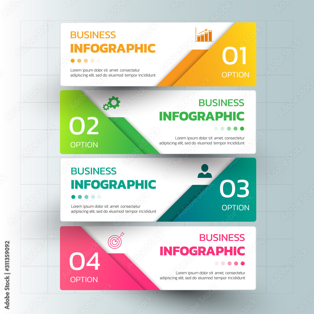Infographics template 4 options with horizontal banner, can be used for ...