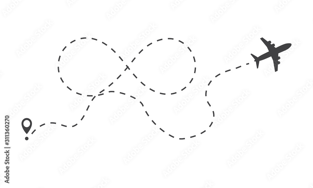 Airplane fligth route or air plane destination line with infinity ...