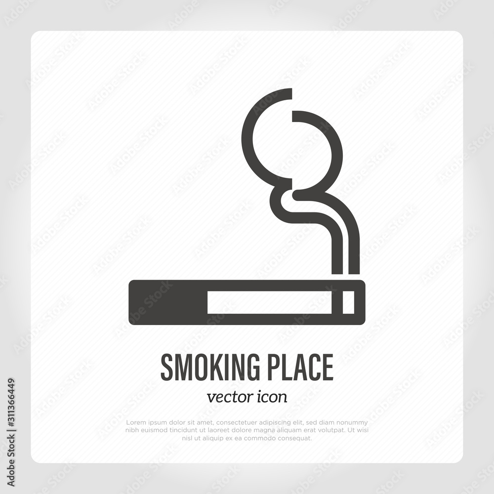 Smoking place symbol. Permission of smoke, thin line icon. Vector ...