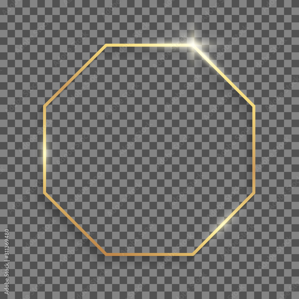 Golden octagonal frame with shadows and highlights isolated on a ...