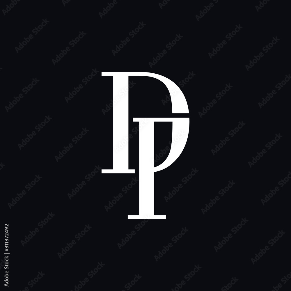 Initial letter D P logo template with combined serif font in flat ...
