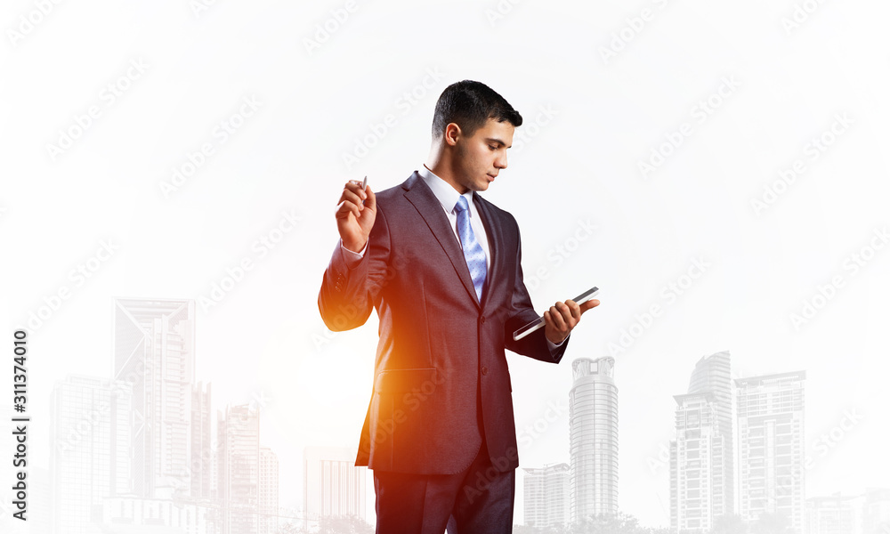 Front view of man in business suit and tie Stock Photo | Adobe Stock