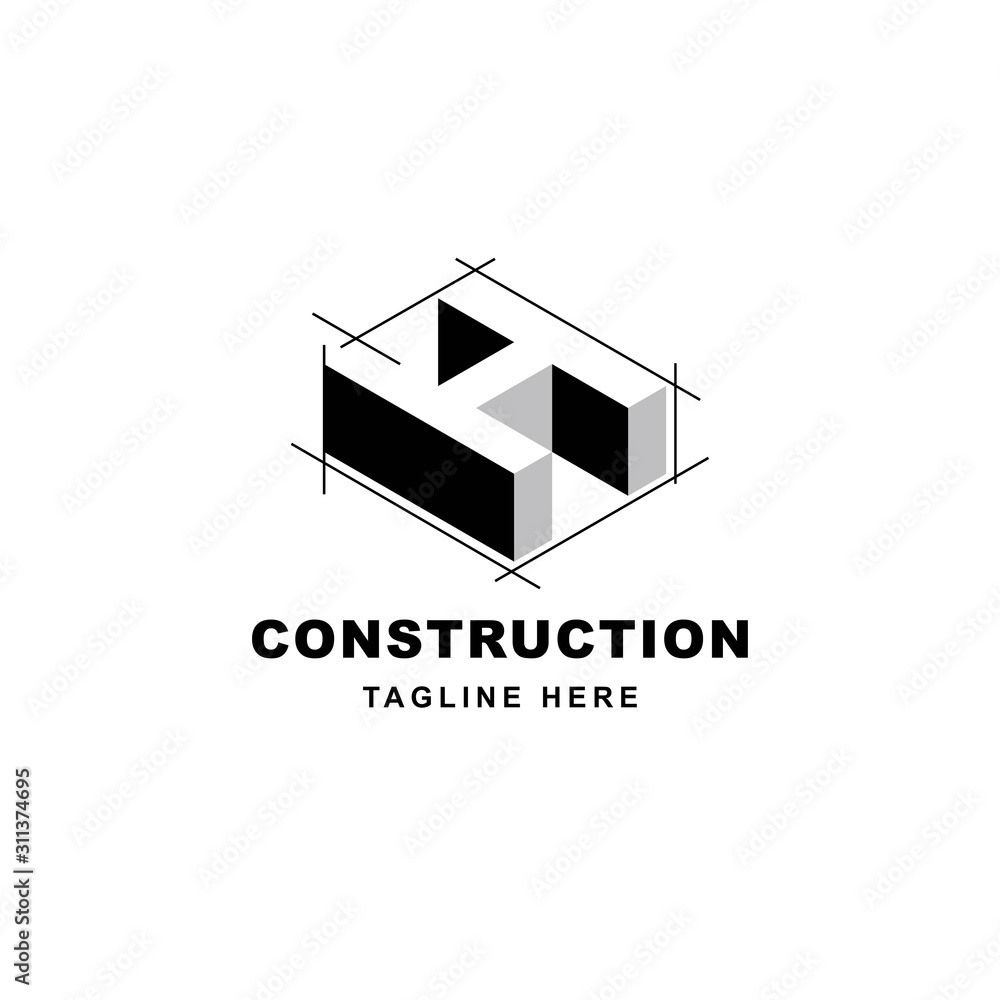 Construction logo design with letter H shape icon. Initial letter H on ...