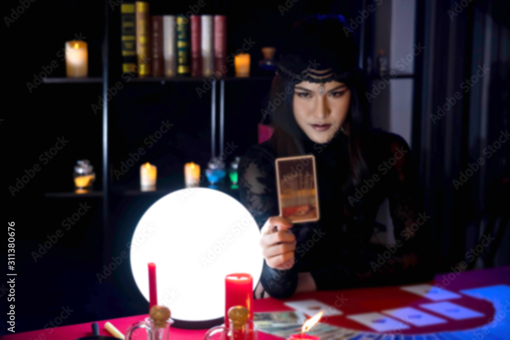 Blur image of Beautiful young Asian woman Gypsy Fortune teller glowing ...