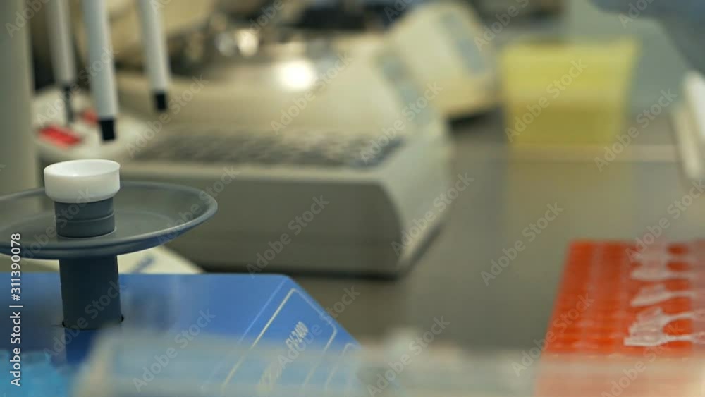 Automatic medical centrifuge, injection test in a chemical laboratory ...