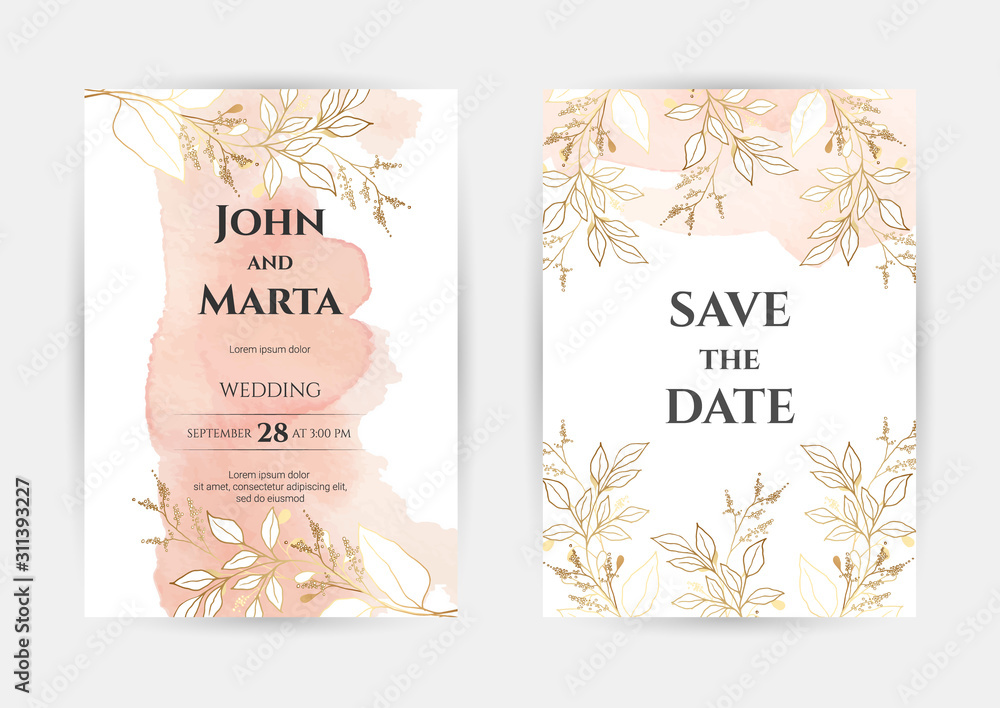 wedding invitation templates. Cover design with gold ornaments. set ...