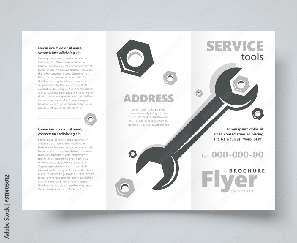 Service tools repair wrench Tri-fold brochure design template cover ...