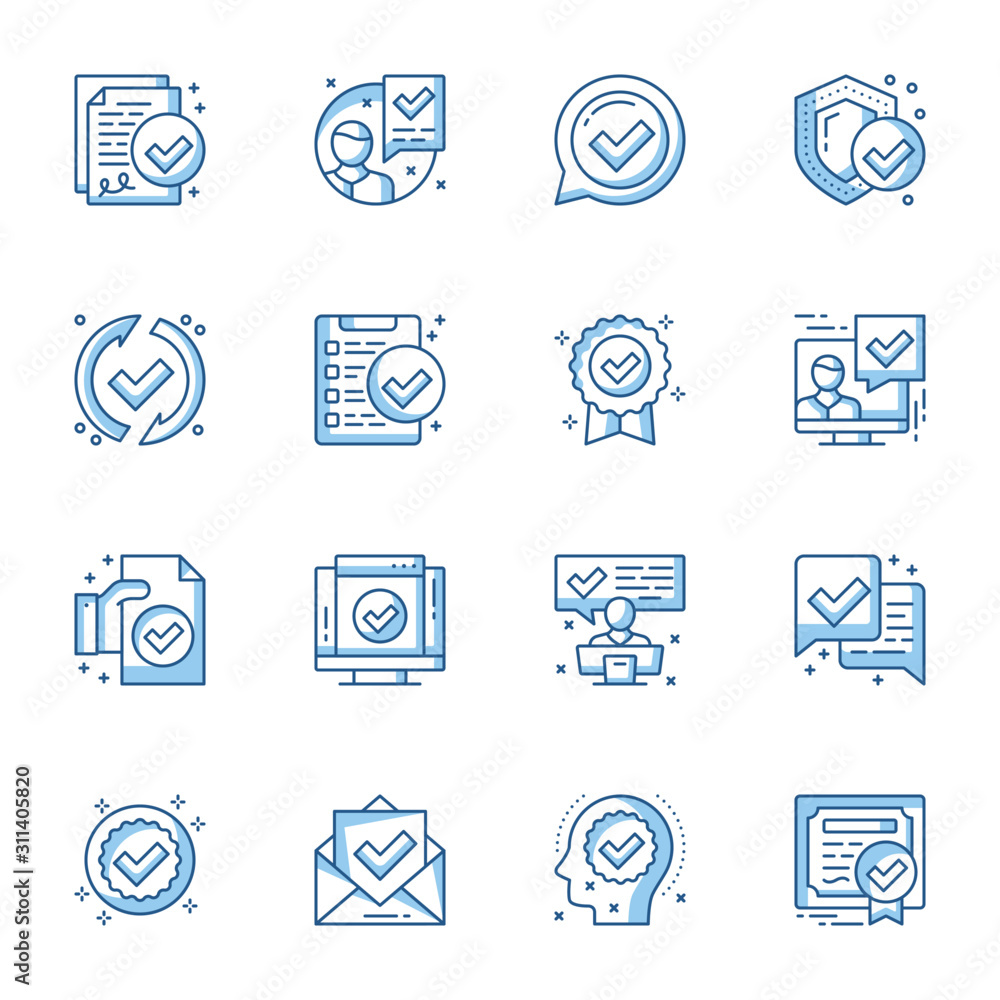 Certificate, guarantee legal documents linear icons set. Approve ...