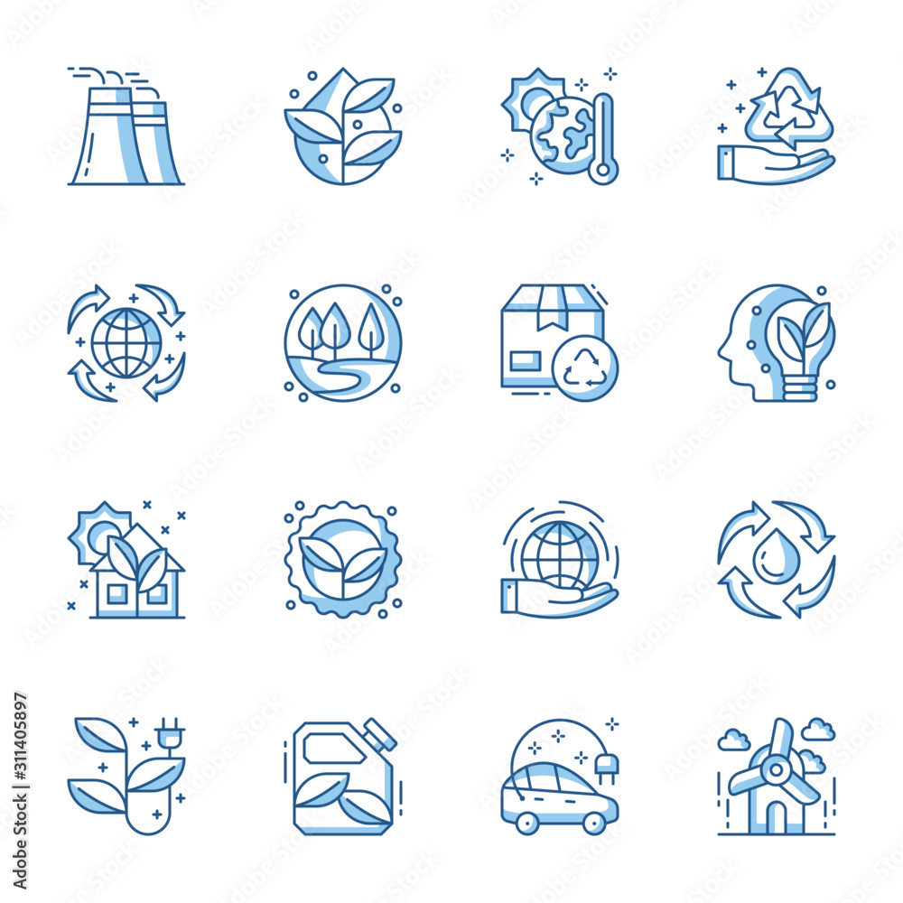 Sustainable and renewable energy linear vector icon set. Alternative ...
