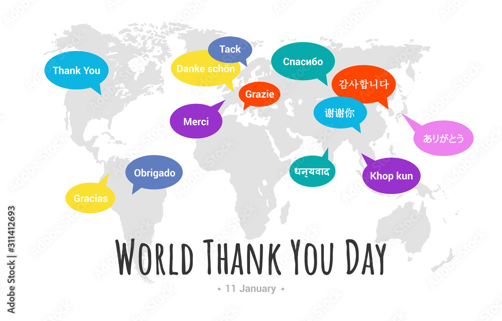 International Thank You Day. Greeting card with bubbles and lettering ...