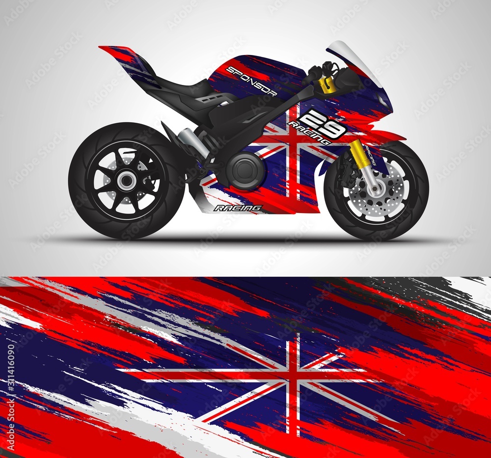 Racing motorcycle wrap decal and vinyl sticker design. Concept graphic ...