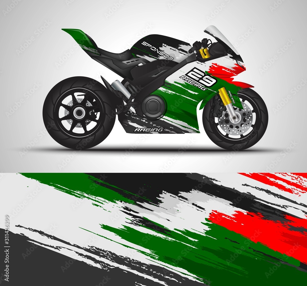 Racing motorcycle wrap decal and vinyl sticker design. Concept graphic ...