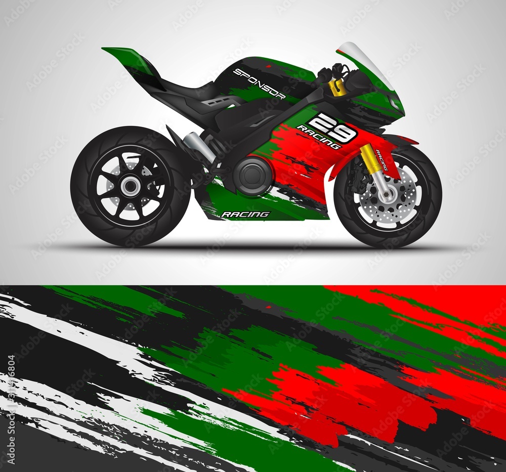 Racing motorcycle wrap decal and vinyl sticker design. Concept graphic ...