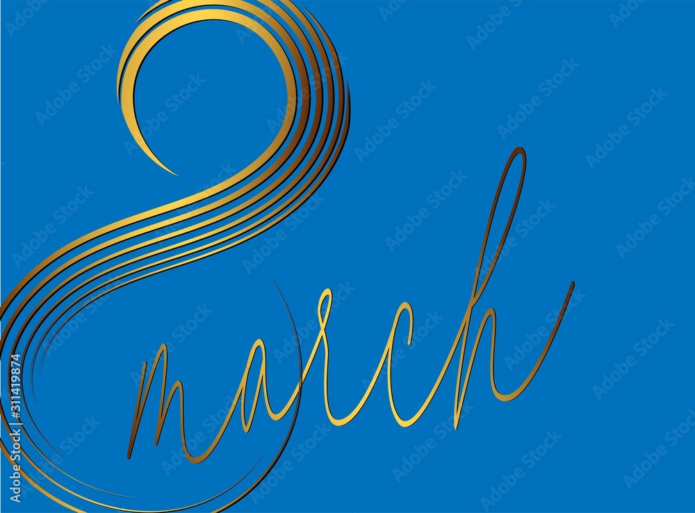 8 march invitation card. Gold 8 march in modern style on light ...