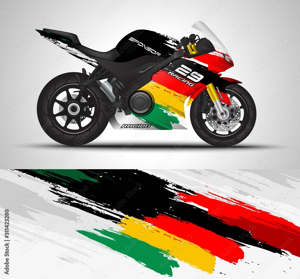 Racing motorcycle wrap decal and vinyl sticker design. Concept graphic ...