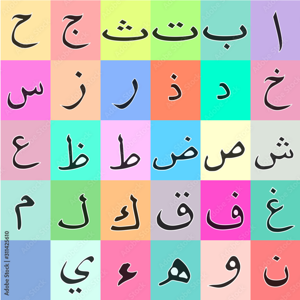 Set Of Arabic Alphabet Vector Colorful Arabic Alphabet The Names And