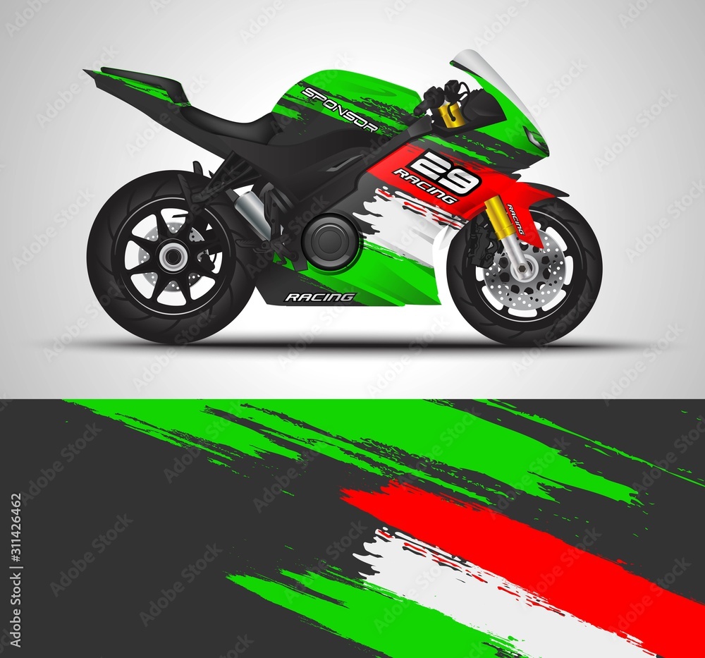 Racing motorcycle wrap decal and vinyl sticker design. Concept graphic ...