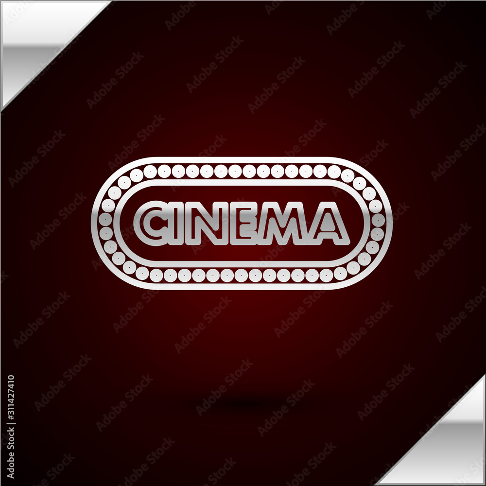 Silver line Cinema poster design template icon isolated on dark red ...