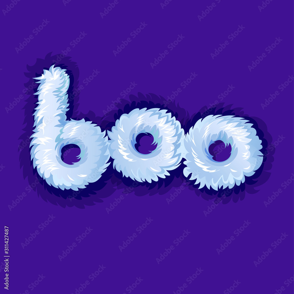 Boo logo. Funny ghost sign. White fur letters. Funny, baby icon for ...