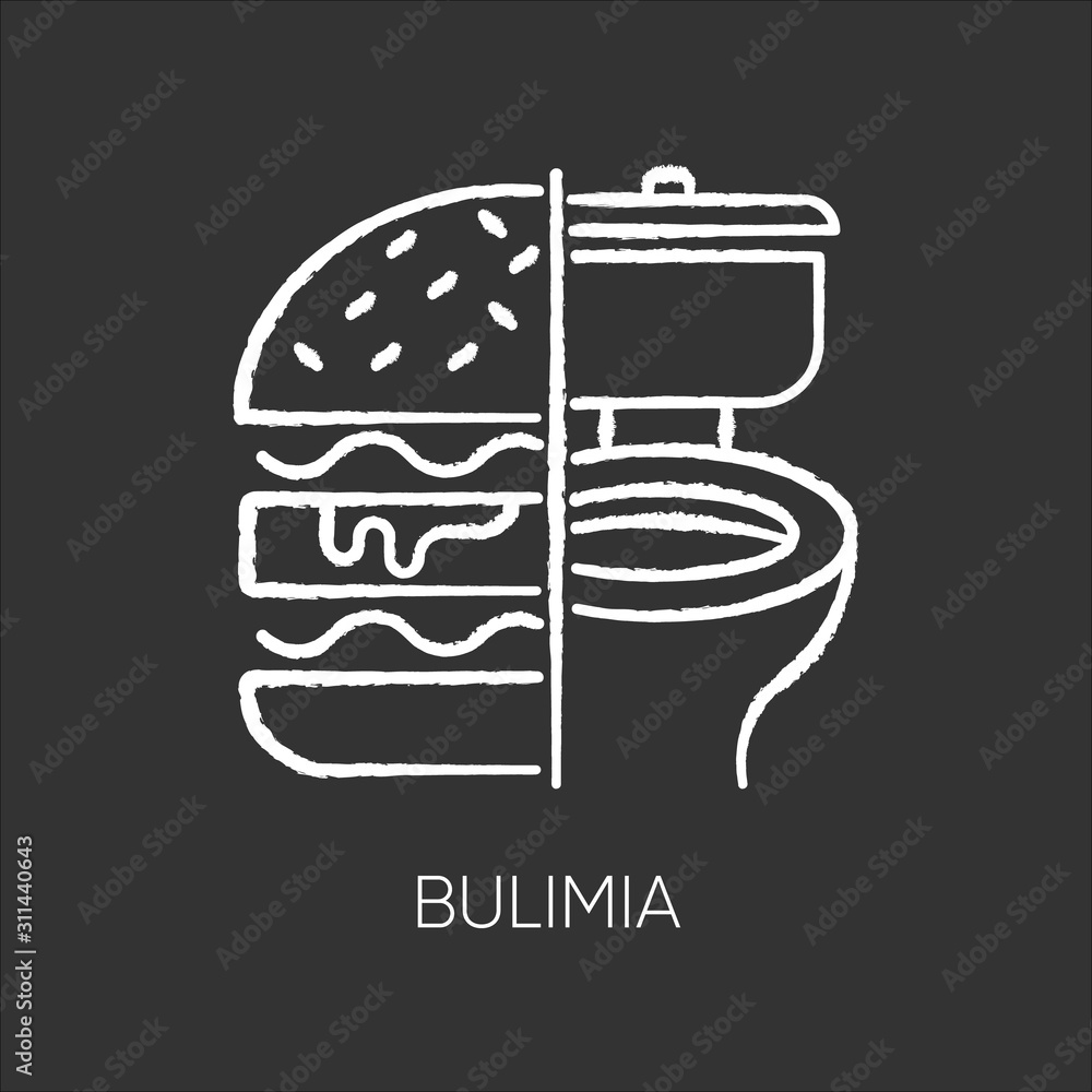 Bulimia chalk icon. Eating disorder. Depression and anxiety. Vomiting ...