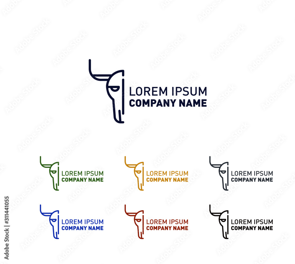 Half Bull, ox, horned bull logo logo with line drawing colorful logo ...