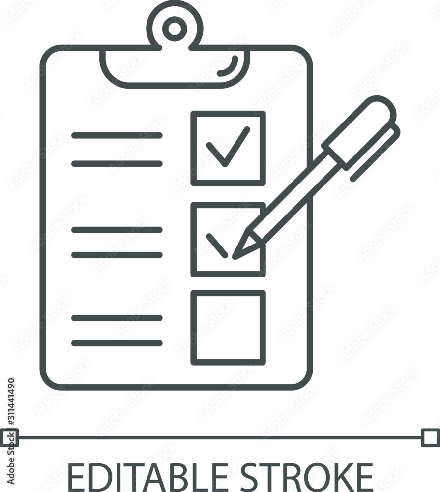Survey questionnaire form linear icon. Checklist. Customer service ...