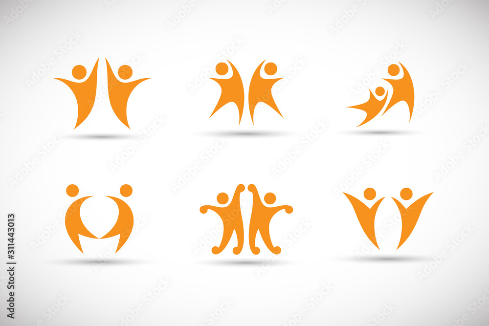 Abstract People Logo Set. Human Figure Isolated On Gray Background ...