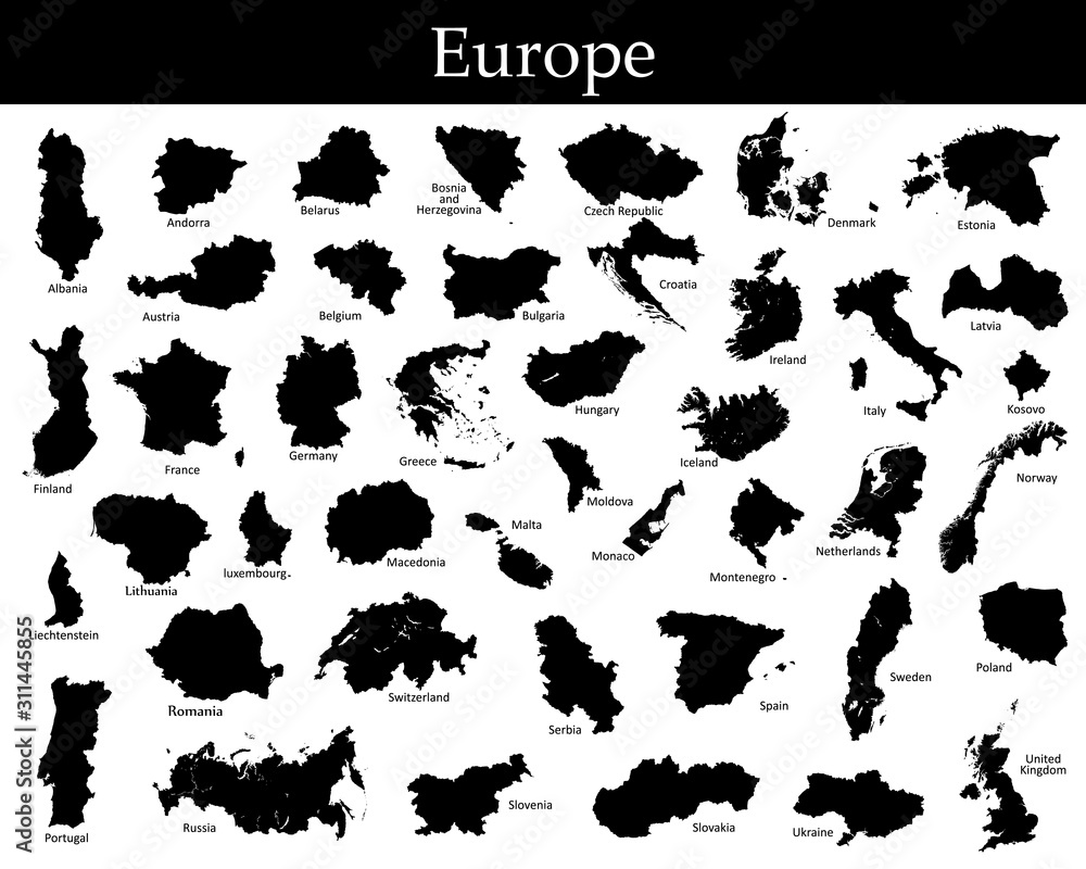 All countries map of Europe Stock Vector | Adobe Stock