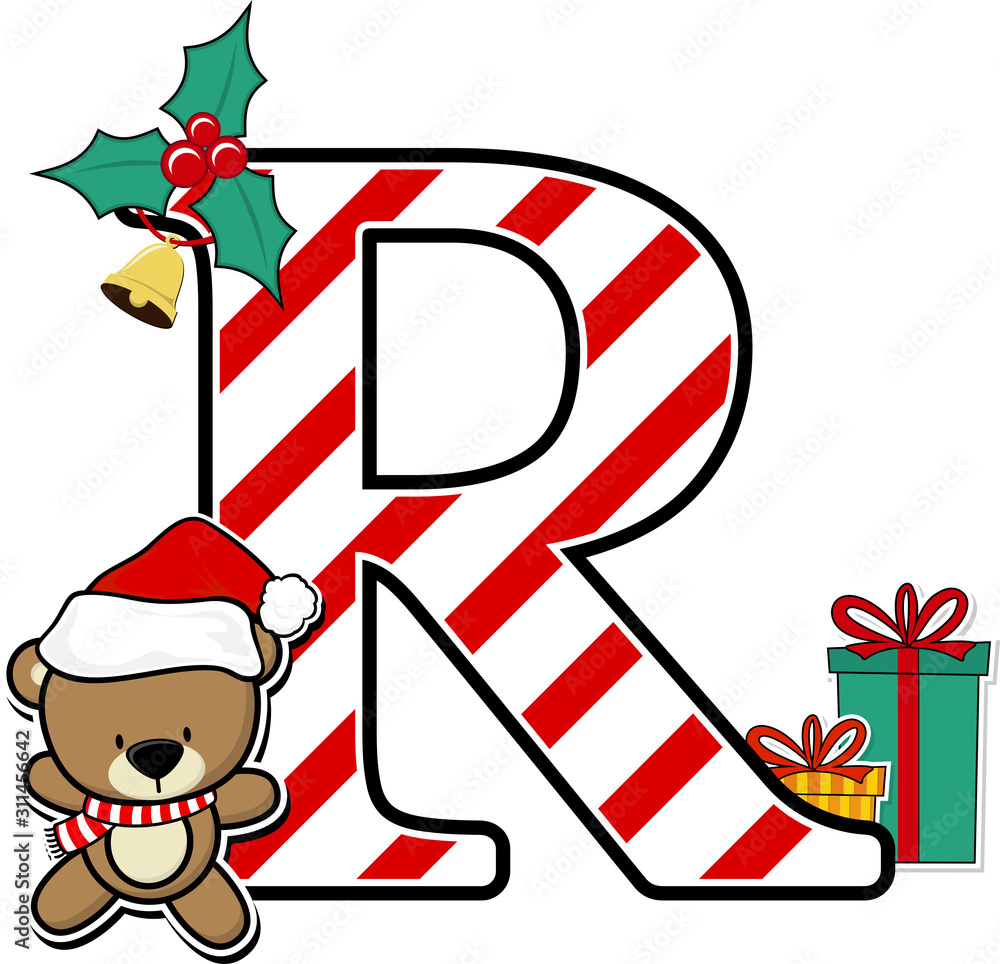 Vecteur Stock capital letter r with cute teddy bear and christmas ...