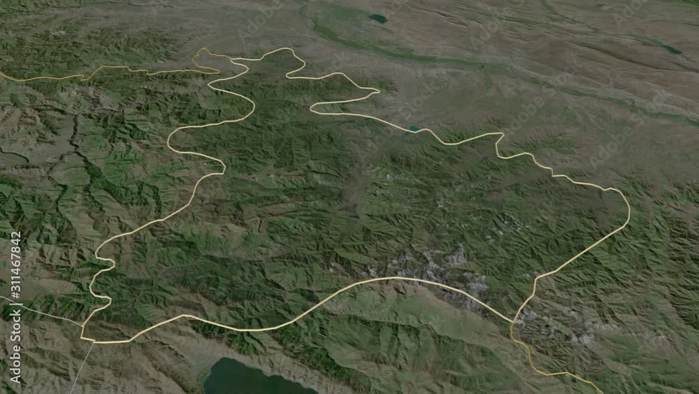 Tavush, province with its capital, zoomed and extruded on the satellite ...