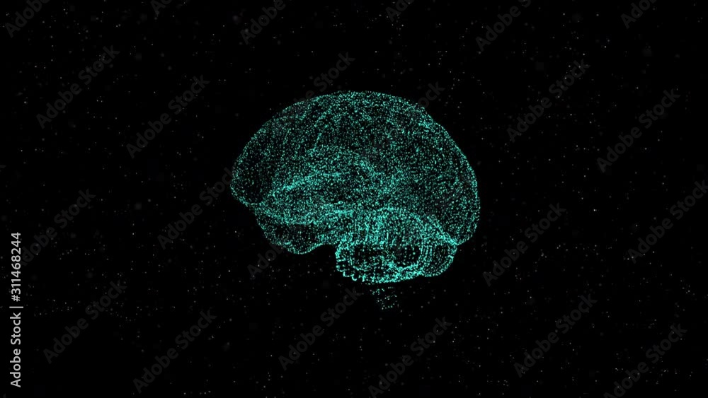 Concept for brain functions and activity. Brain hologram floats in ...