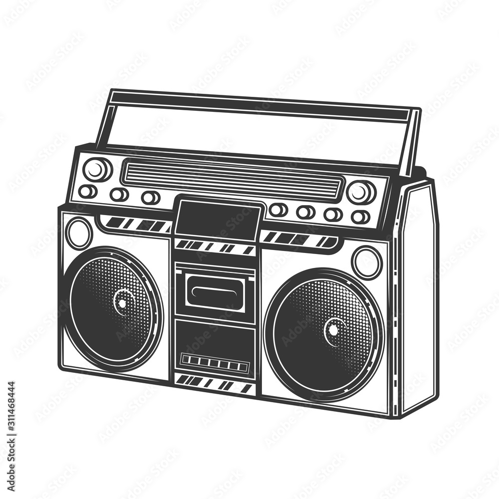 Original contour illustration of a retro cassette player. Boombox ...