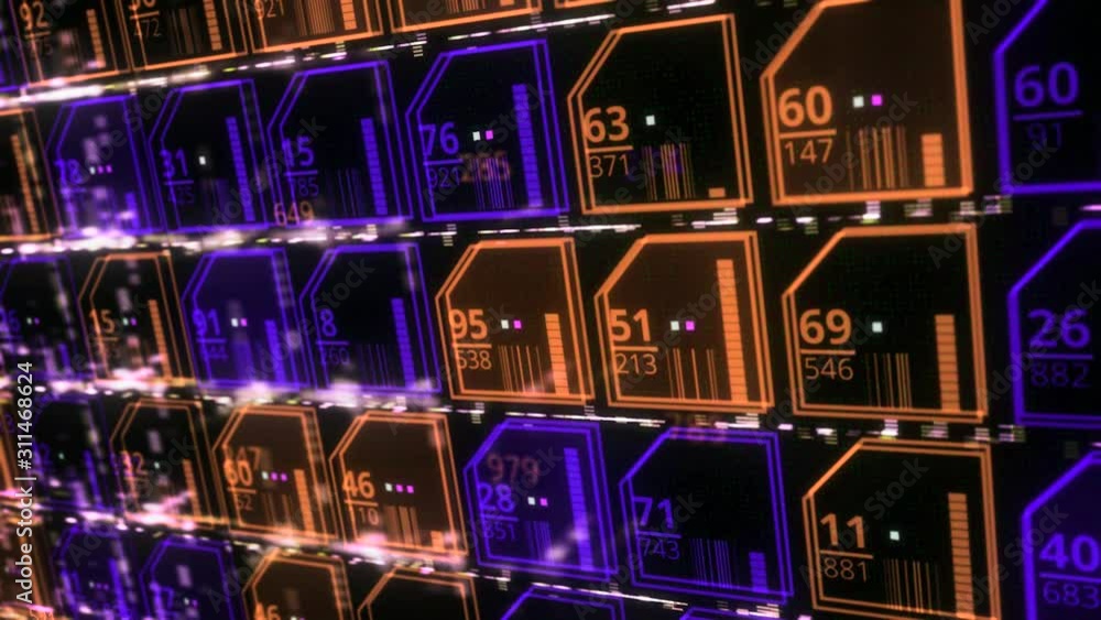 Futuristic computer interface background with cells. Animation. Lots of ...