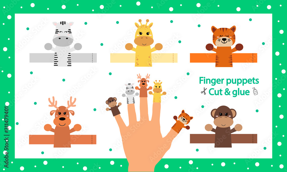 Finger puppets. Vector illustration. Cut and glue the paper cute ...