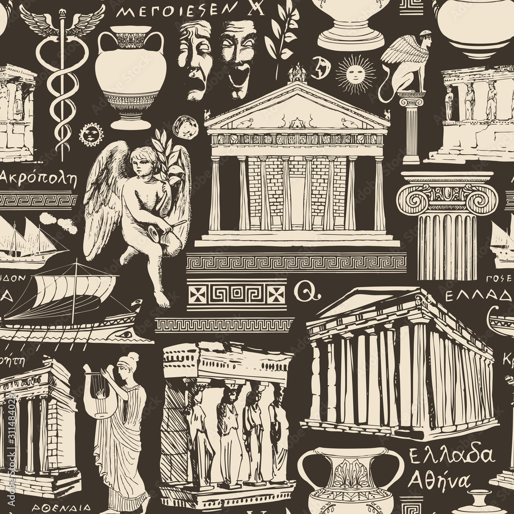 Vector seamless pattern on the theme of Ancient Greece. Wallpaper ...