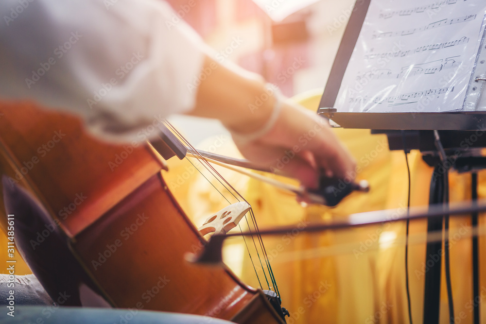 Zdjęcie Stock: Musician is practicing cello in a music practice ...