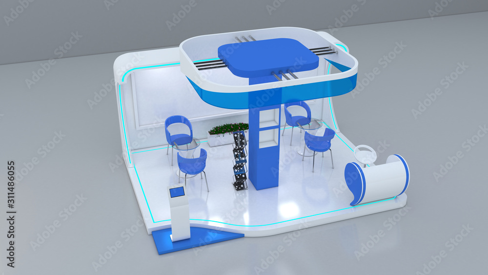 Stand kiosk mock-up template. 3D rendering exhibition stand render ...