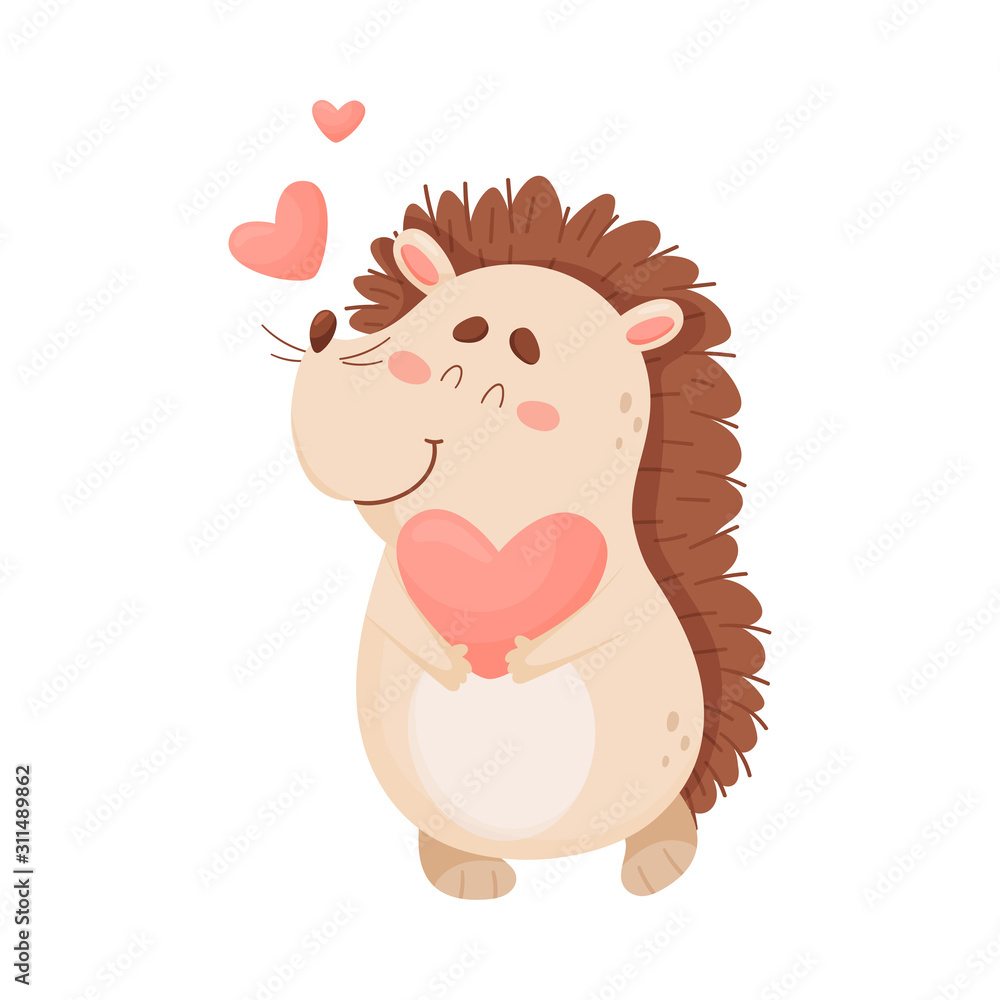 Cartoon Hedgehog Character Holding Heart in His Paws Vector ...