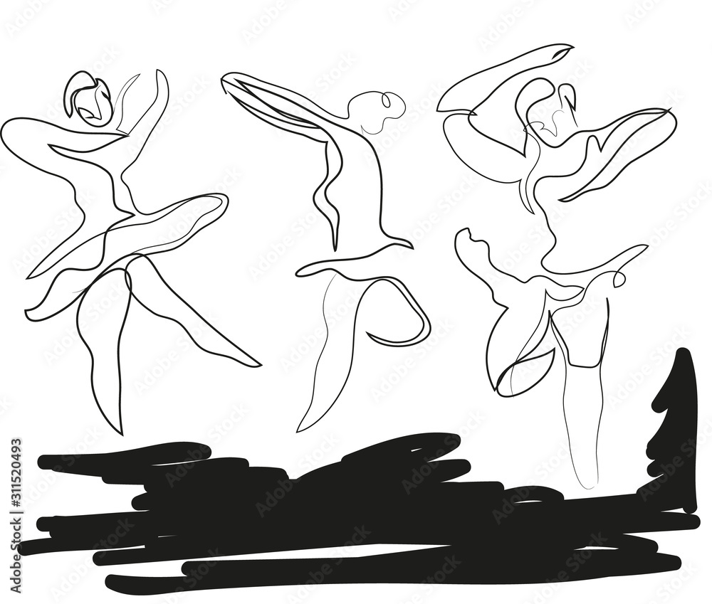 One continuous line drawing of ballet dancer. Simple line art drawing ...