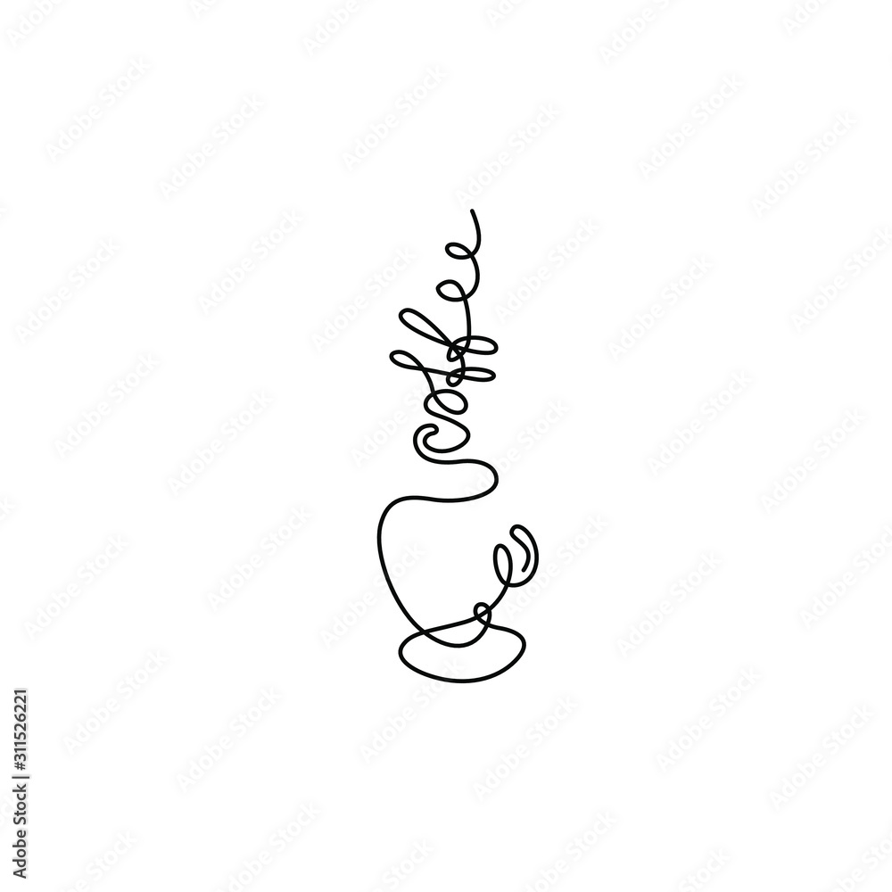 Coffee cup, emblem or logo design, continuous line drawing, design ...