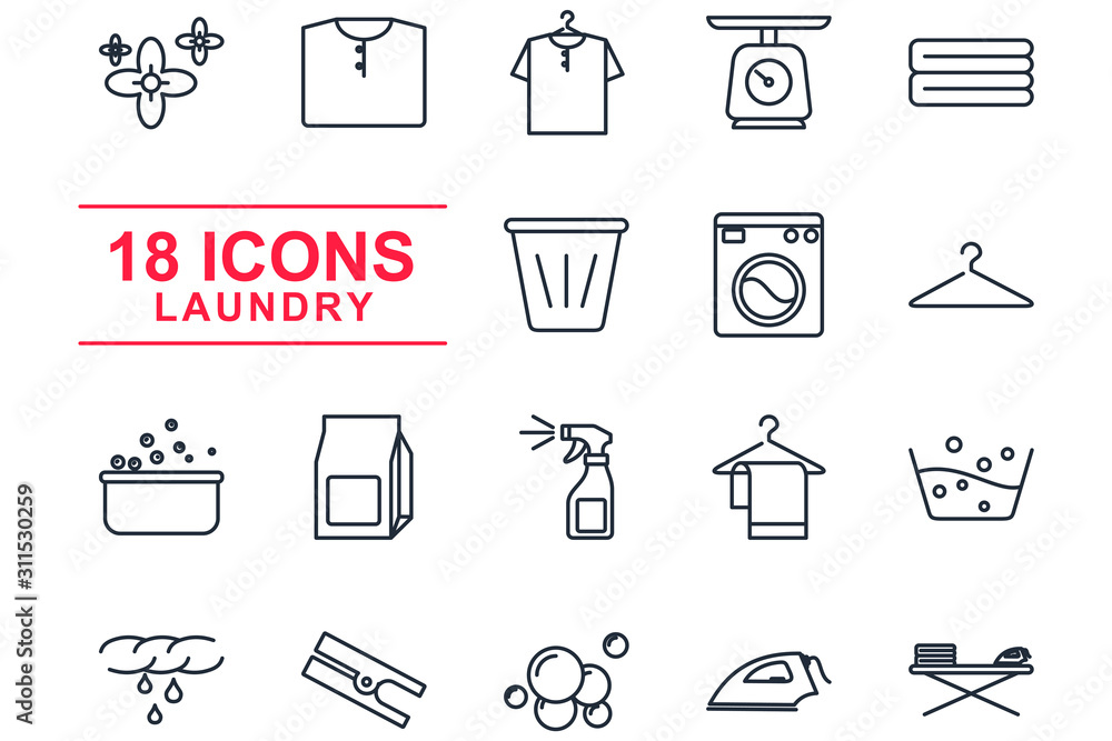 Laundry set Icons template color editable. Laundry symbol vector sign ...