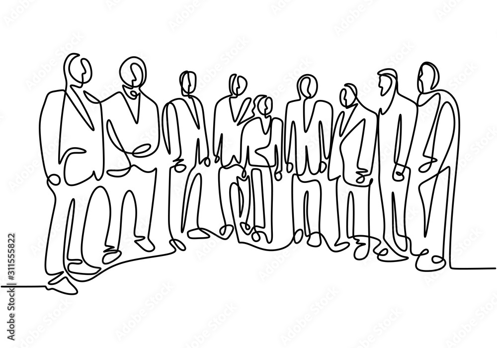 Continuous one line drawing of people standing together. Group of ...