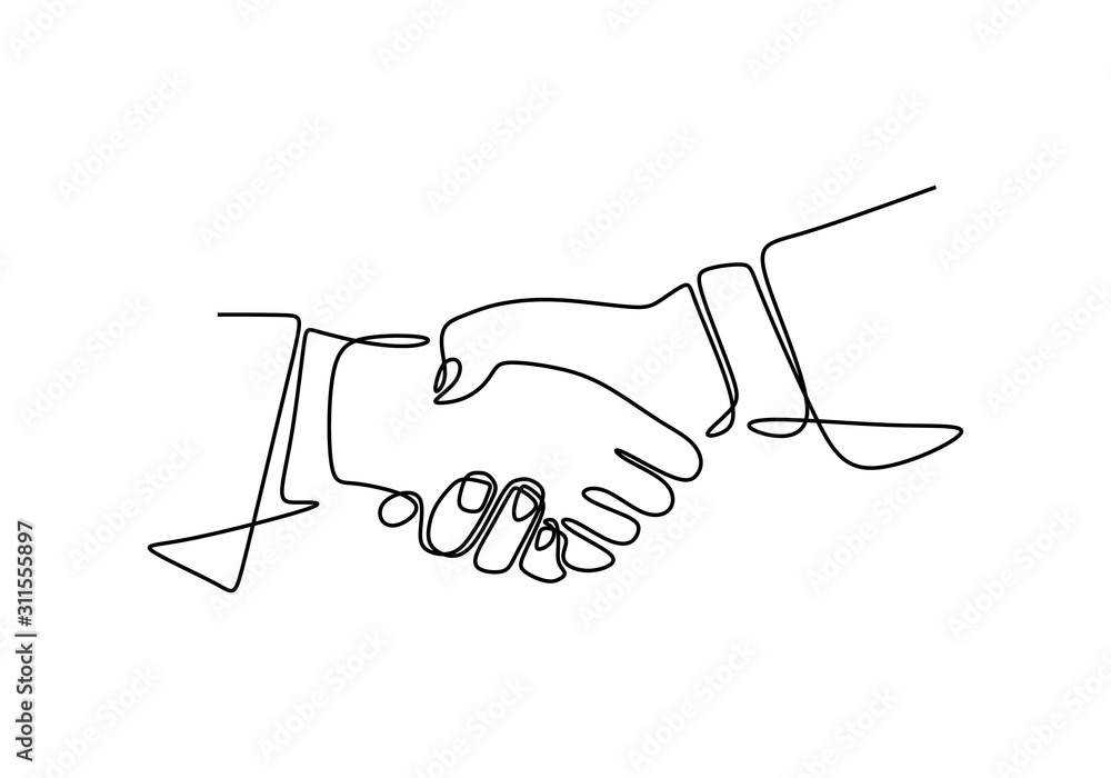 continuous line drawing of handshake vector. Business metaphor symbol ...