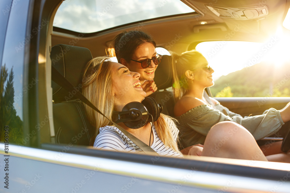 Group of best female friends travel together to summer adventure.They ...